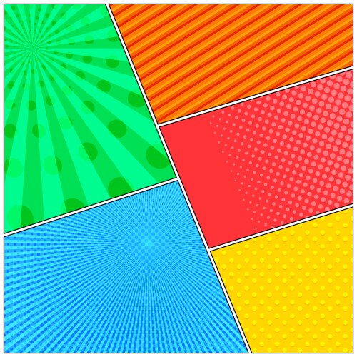 Five empty comic book page colorful template Vector Image