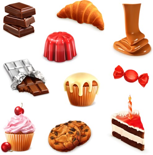Pastry set in cartoon style Royalty Free Vector Image