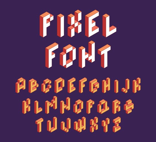 Pixel font isometric video game alphabet retro Vector Image