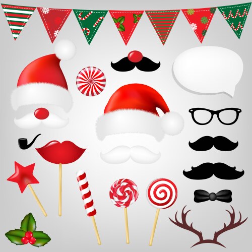 Christmas photo booth santa hats mustache beard Vector Image