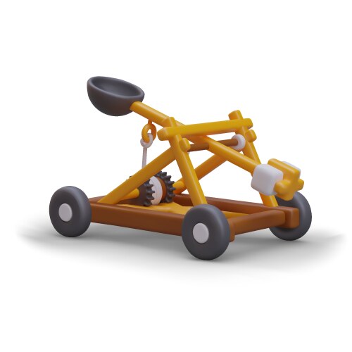 Realistic catapult launches projectile round Vector Image