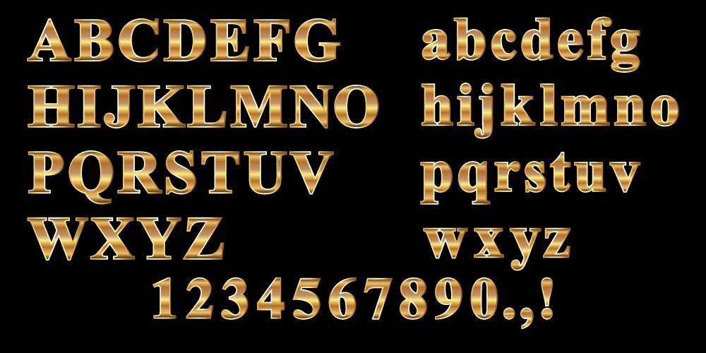 Gold font numbers and letters alphabet typography Vector Image