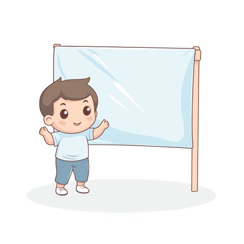 Young boy presenting empty banner child Royalty Free Vector