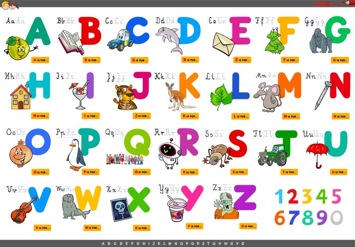 Alphabet with cartoon characters color book Vector Image