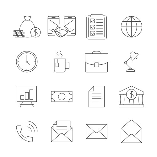 Technical support signs black thin line icon set Vector Image