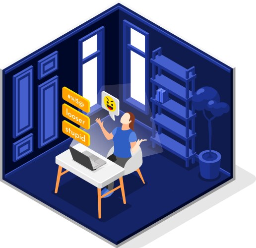 Cyber bullying computer with sad women banner Vector Image