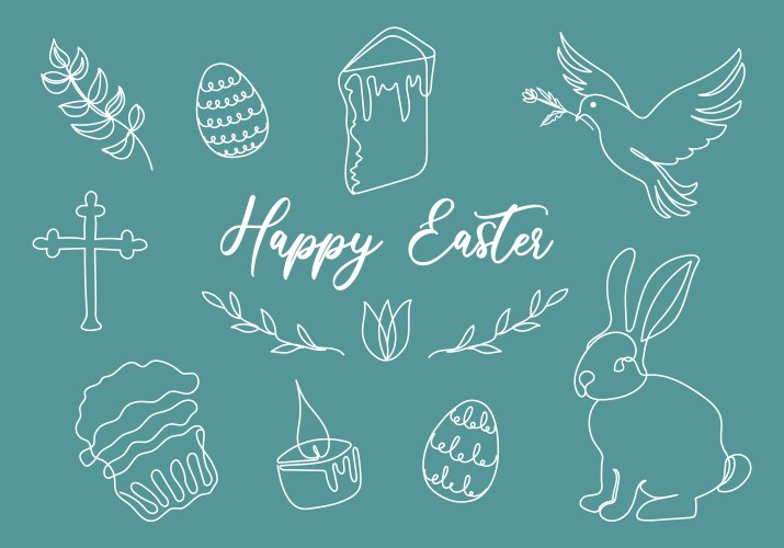 Easter set in continuous one line style Royalty Free Vector