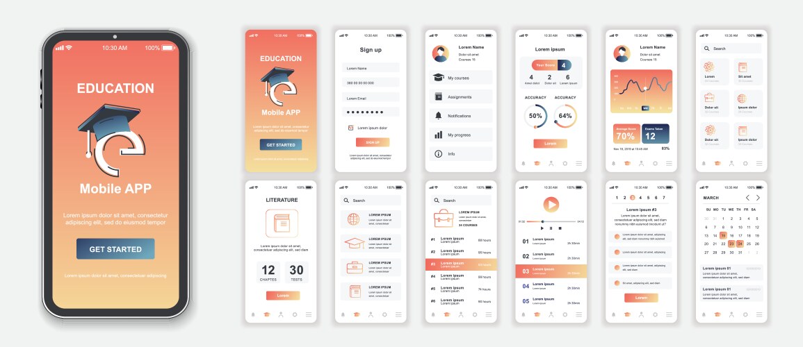 Design of the mobile application ui ux Royalty Free Vector