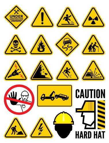Construction Warning Signs Icons Royalty Free Vector Image