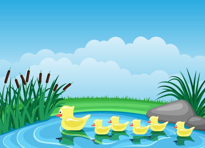 Duck family cartoon swimming Royalty Free Vector Image