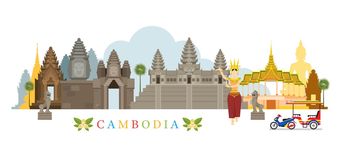 Cambodia landmarks and culture object set Vector Image