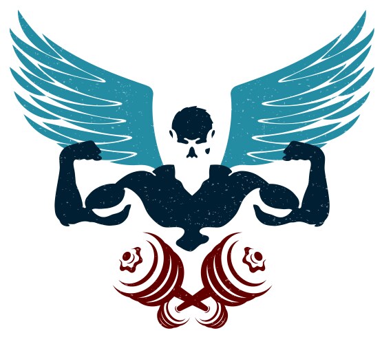 Winged bodybuilder muscular arm holding dumbbell Vector Image