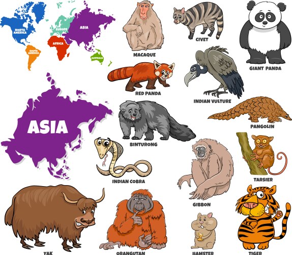 Educational with cartoon asian animals Royalty Free Vector