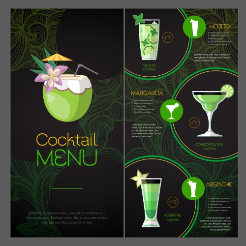 Bar menu design template for cocktail drinks Vector Image