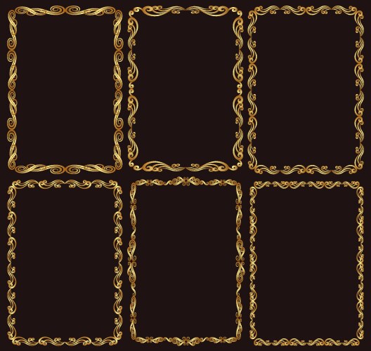 Decorative rectangle frames and borders set gold Vector Image
