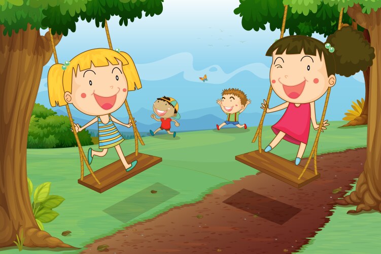 Big tree in nature scenery wallpaper for kids Vector Image