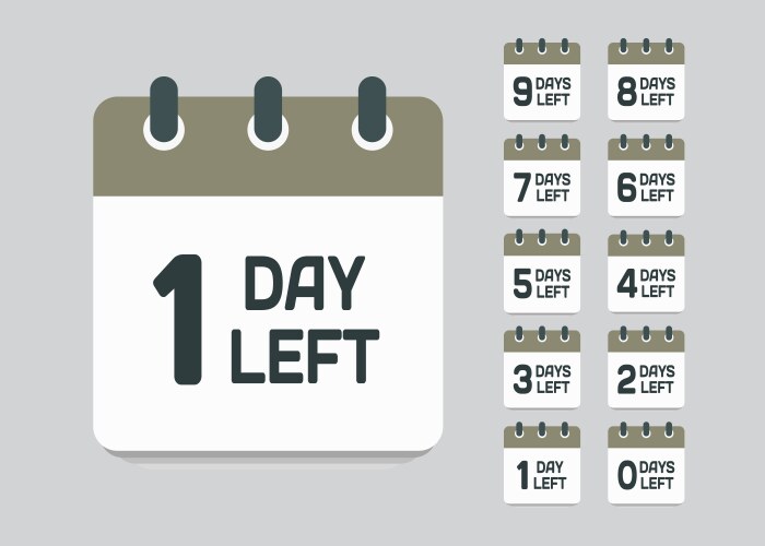 Countdown daily page calendar icon - 1 day left Vector Image Countdown daily page calendar icon - 1 day left Vector Image