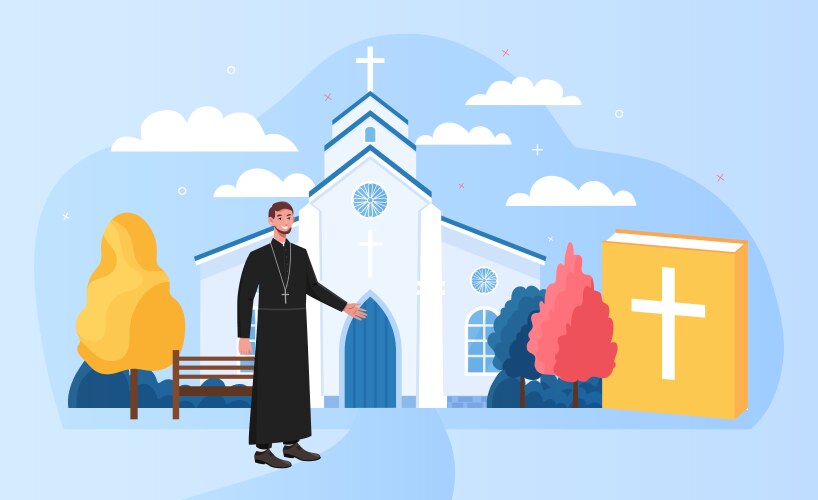 Church and priest Royalty Free Vector Image - VectorStock