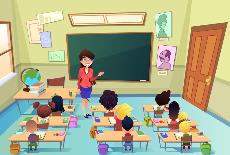 Kids in montessori school classroom cartoon Vector Image