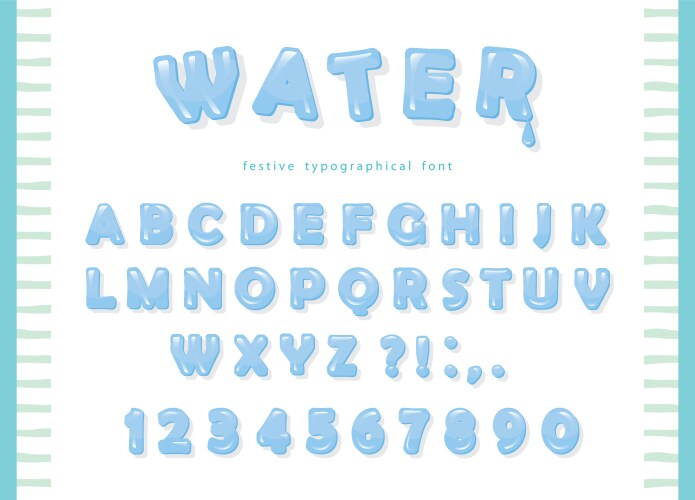 Realistic water font flow splash type with drops Vector Image