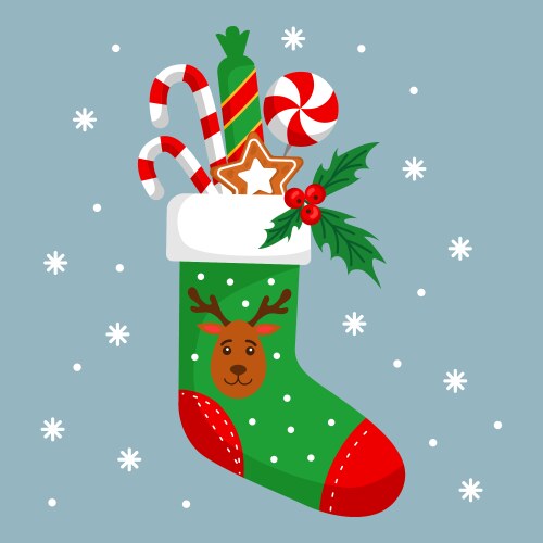 Christmas stocking with sweets Royalty Free Vector Image