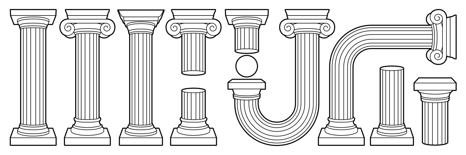 Bright ancient columns set on white background Vector Image