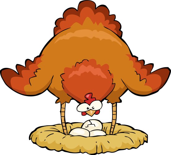 Cute hen brooding her egg Royalty Free Vector Image