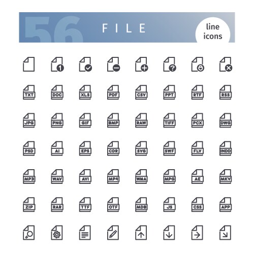 Large set of simple black file icons with most Vector Image