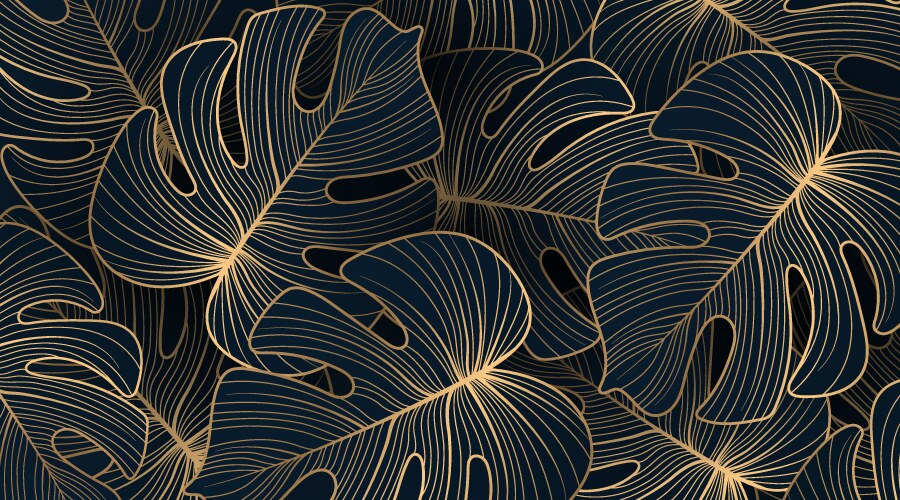 Rose gold and black monstera seamless pattern Vector Image