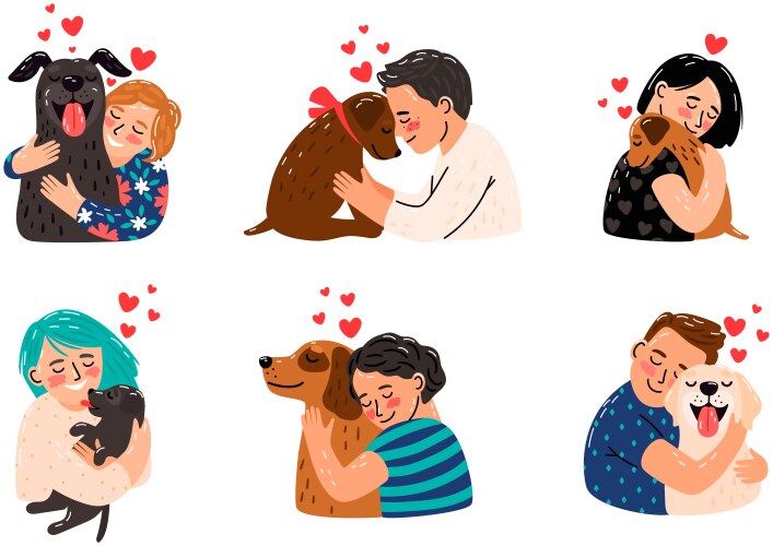 Boy hug dog Royalty Free Vector Image - VectorStock