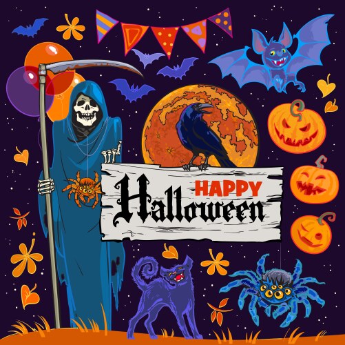 Big set of halloween cartoon characters Royalty Free Vector