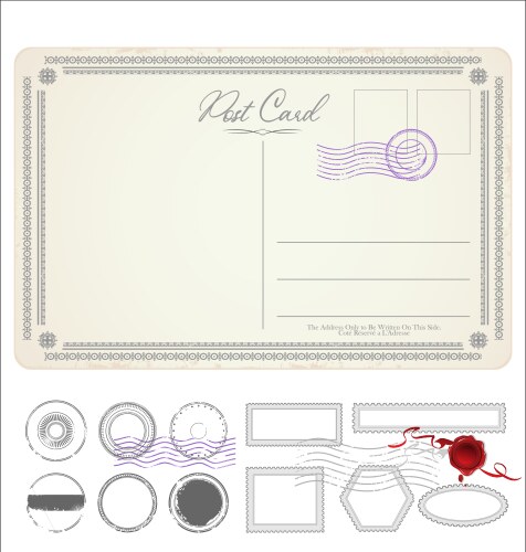 Old blank postcard with post stamps and eiffel Vector Image