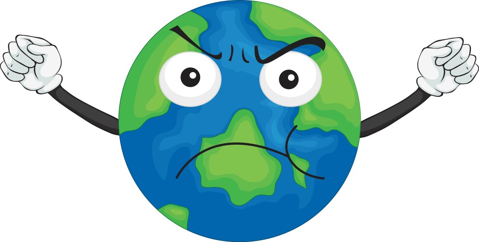 Cartoon furious earth planet emoji humanized Vector Image