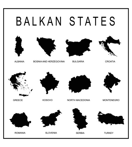 Balkan territory states map silhouette isolated Vector Image