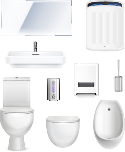 White toilet icon set realistic Royalty Free Vector Image