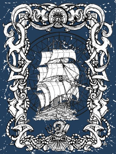 Vintage pirate vessel ship with rope frame border Vector Image