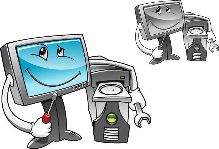 Computer with wrench Royalty Free Vector Image