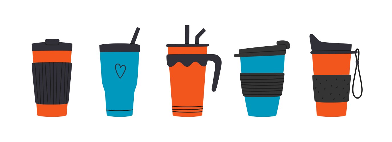 Tumbler cup with lid and metal drinking straw Vector Image
