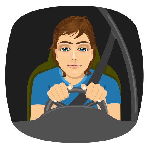Sleepy male driver dozing off while driving Vector Image