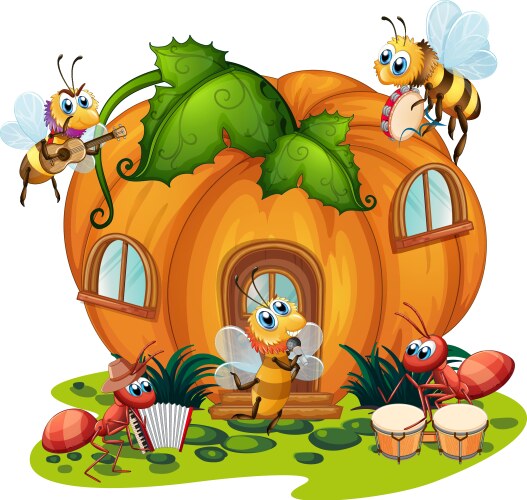 Cartoon funny insects with mushroom house Vector Image
