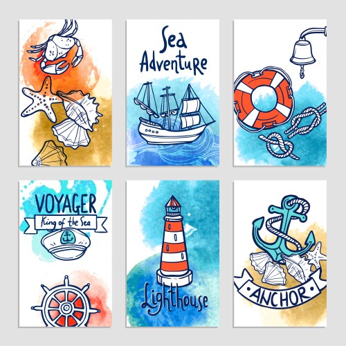 Watercolor nautical set Royalty Free Vector Image