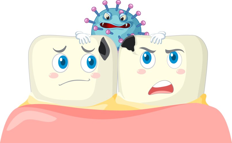 Tooth with bacteria in mouth Royalty Free Vector Image