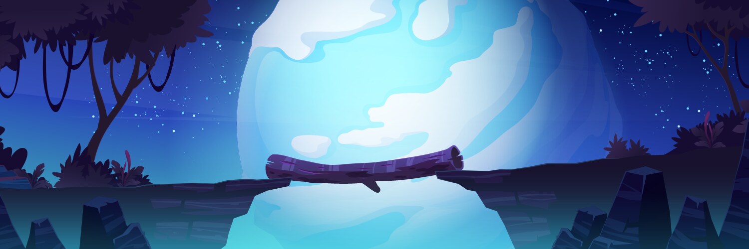 Log bridge jungle and alien planet in sky Vector Image