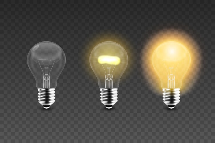 3d realistic turning on and off light bulb Vector Image