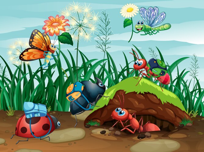 Scene with plants and insects in garden Royalty Free Vector