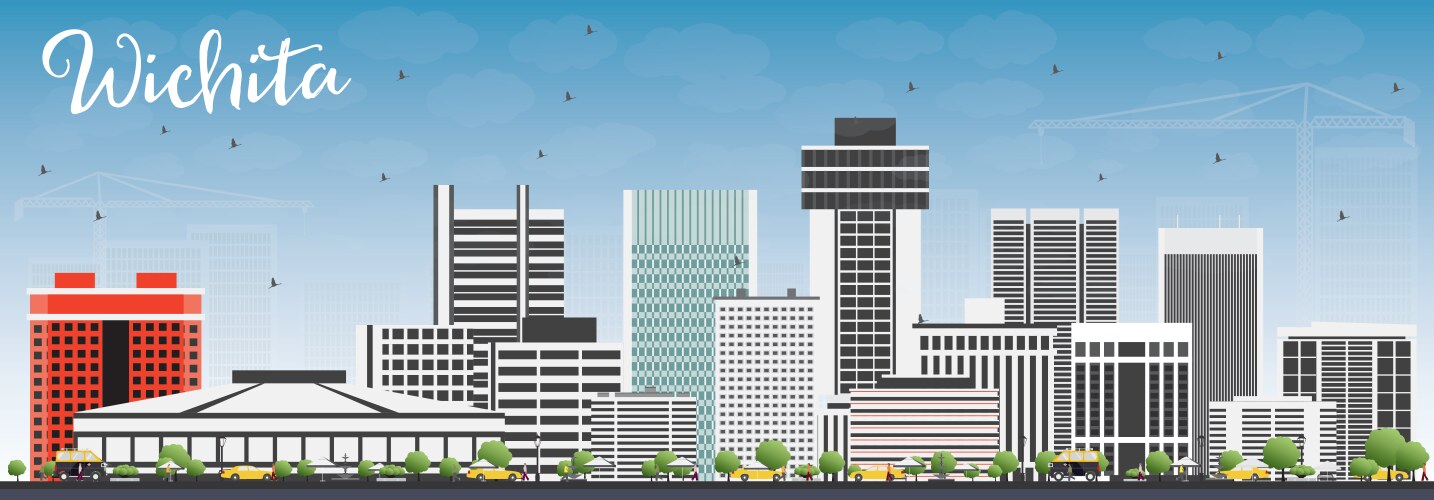 Outline wichita skyline with blue buildings Vector Image