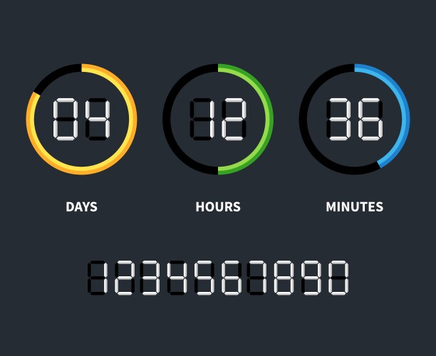 Digital font alarm clock letters and numbers Vector Image