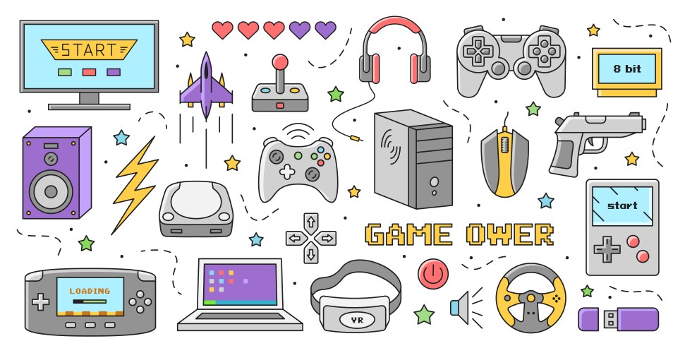 Retro video game controller and joystick seamless Vector Image