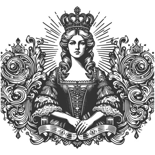 Regal queen with ornate crown design Royalty Free Vector