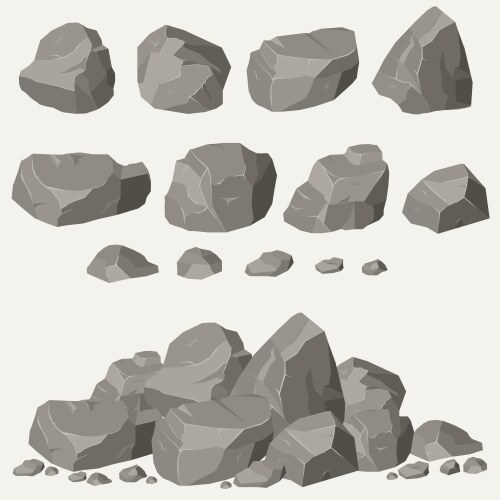 Rock stone cartoon in flat style set of different Vector Image